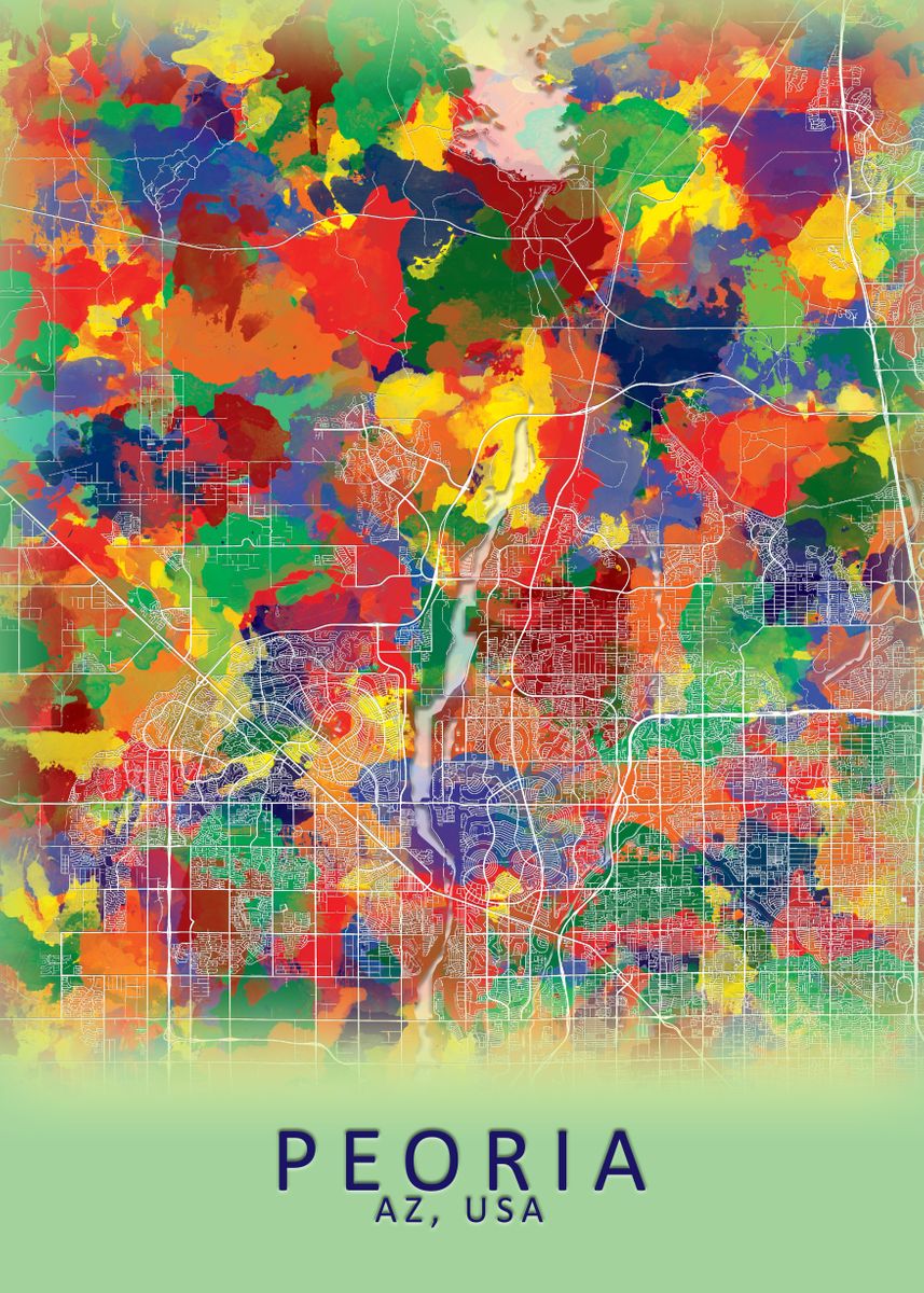 'Peoria AZ USA City Map' Poster, picture, metal print, paint by City ...