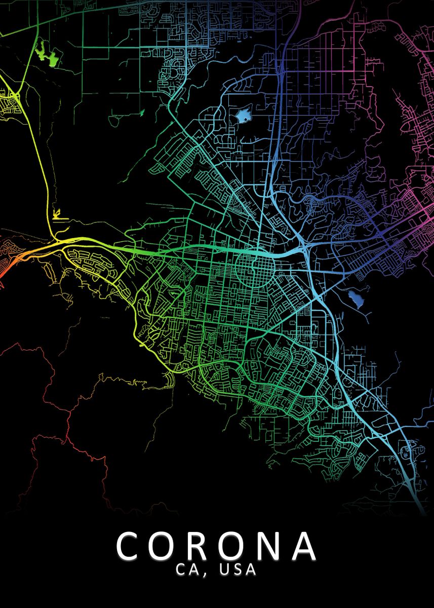 'Corona CA USA City Map' Poster, picture, metal print, paint by City ...