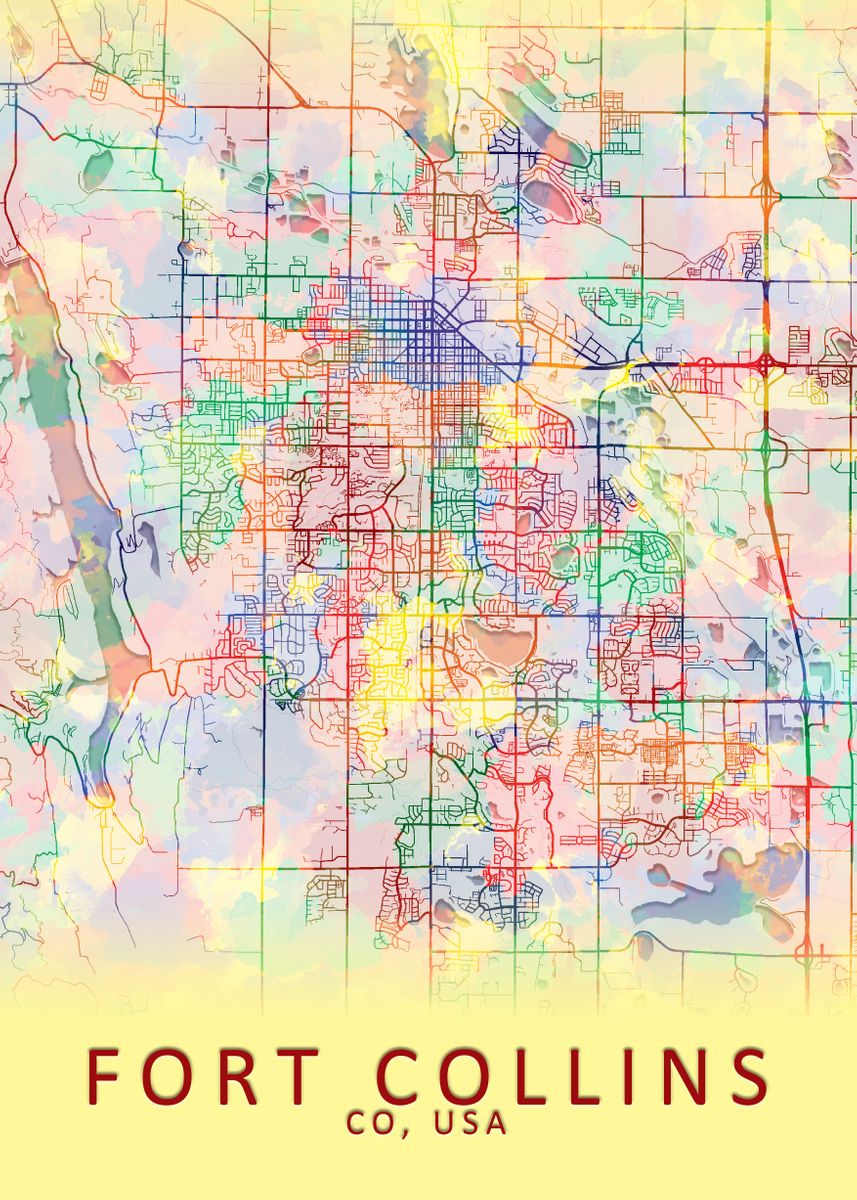 'Fort Collins USA City Map' Poster, picture, metal print, paint by City ...