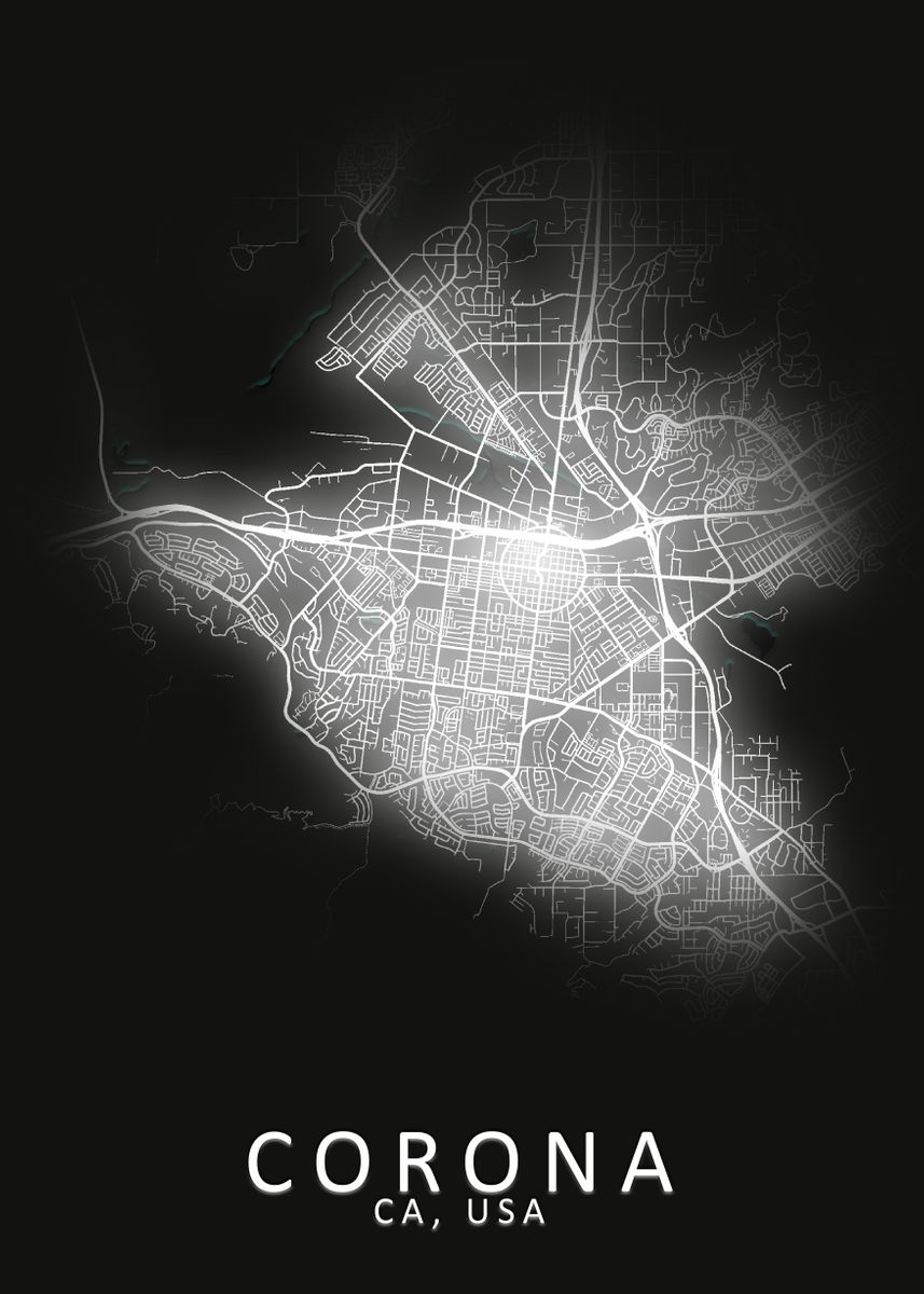 'Corona CA USA City Map' Poster, picture, metal print, paint by City ...