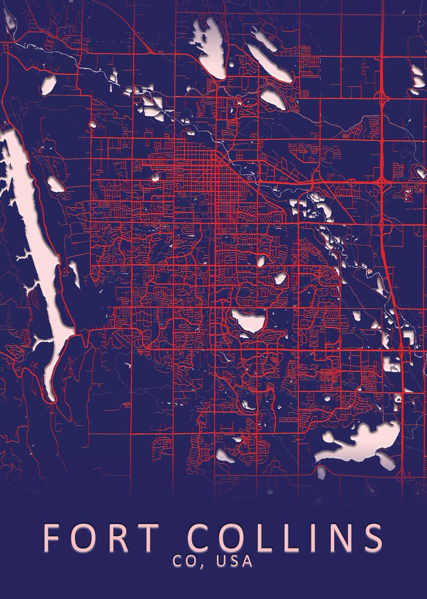'Fort Collins USA City Map' Poster, picture, metal print, paint by City ...