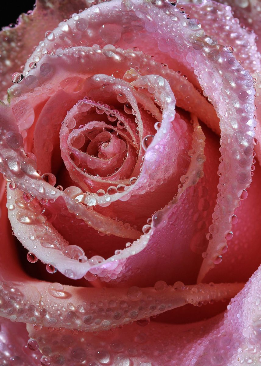 'Morning dew on pink rose' Poster, picture, metal print, paint by ...