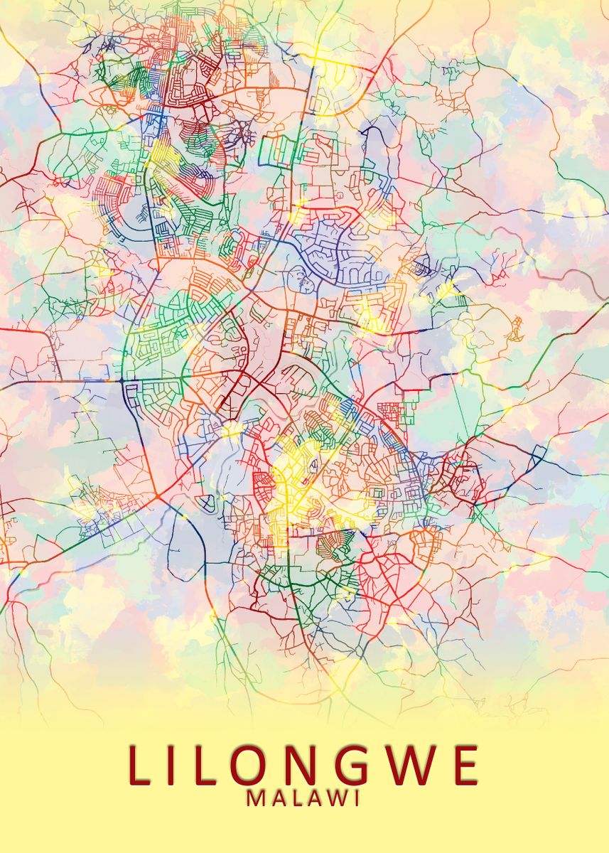 'Lilongwe Malawi City Map' Poster, picture, metal print, paint by City ...