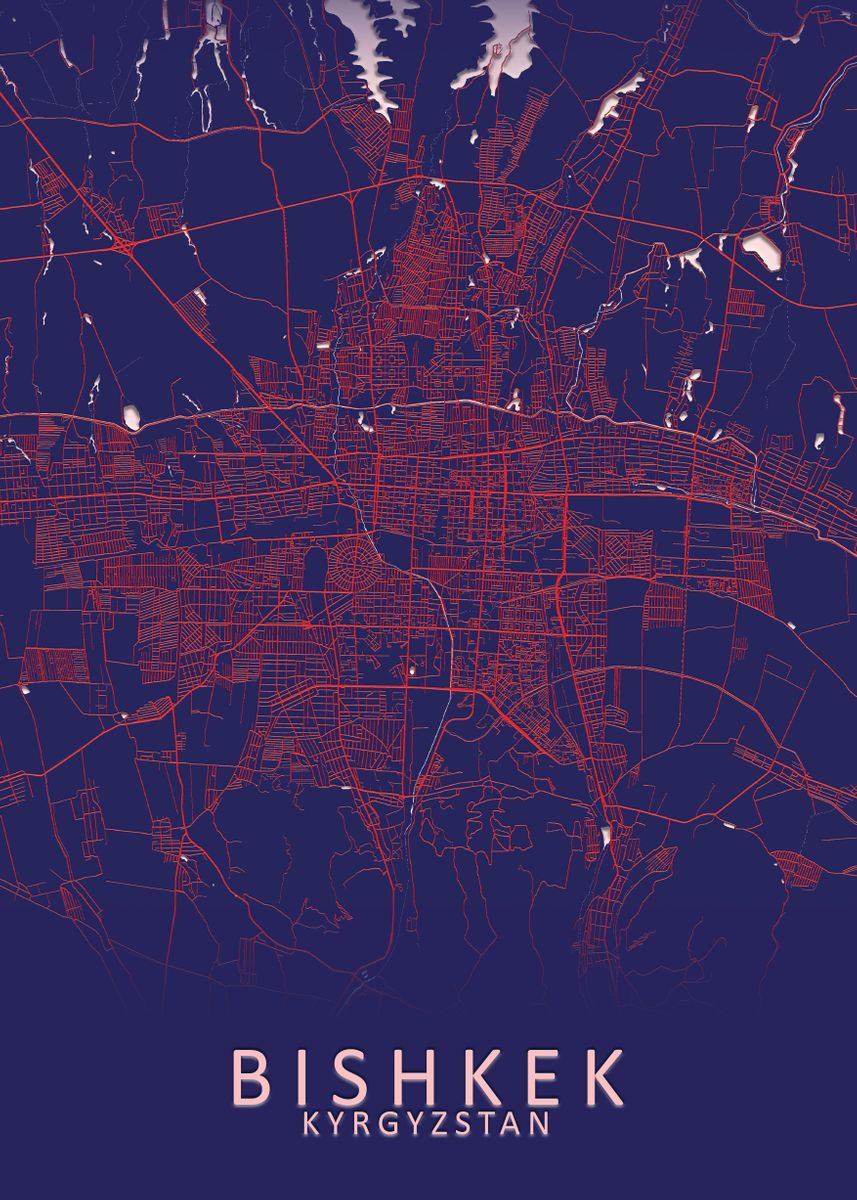 'Bishkek Kyrgyzstan Map' Poster, picture, metal print, paint by City ...