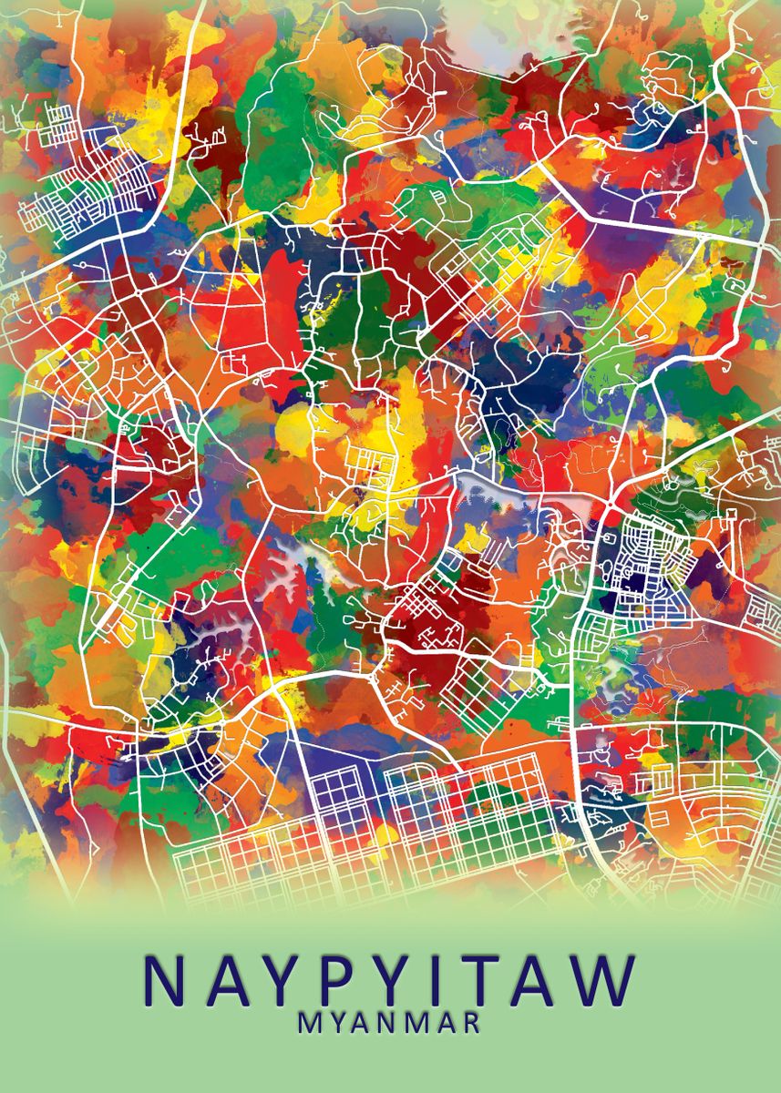 'Naypyitaw Myanmar City Map' Poster, picture, metal print, paint by ...