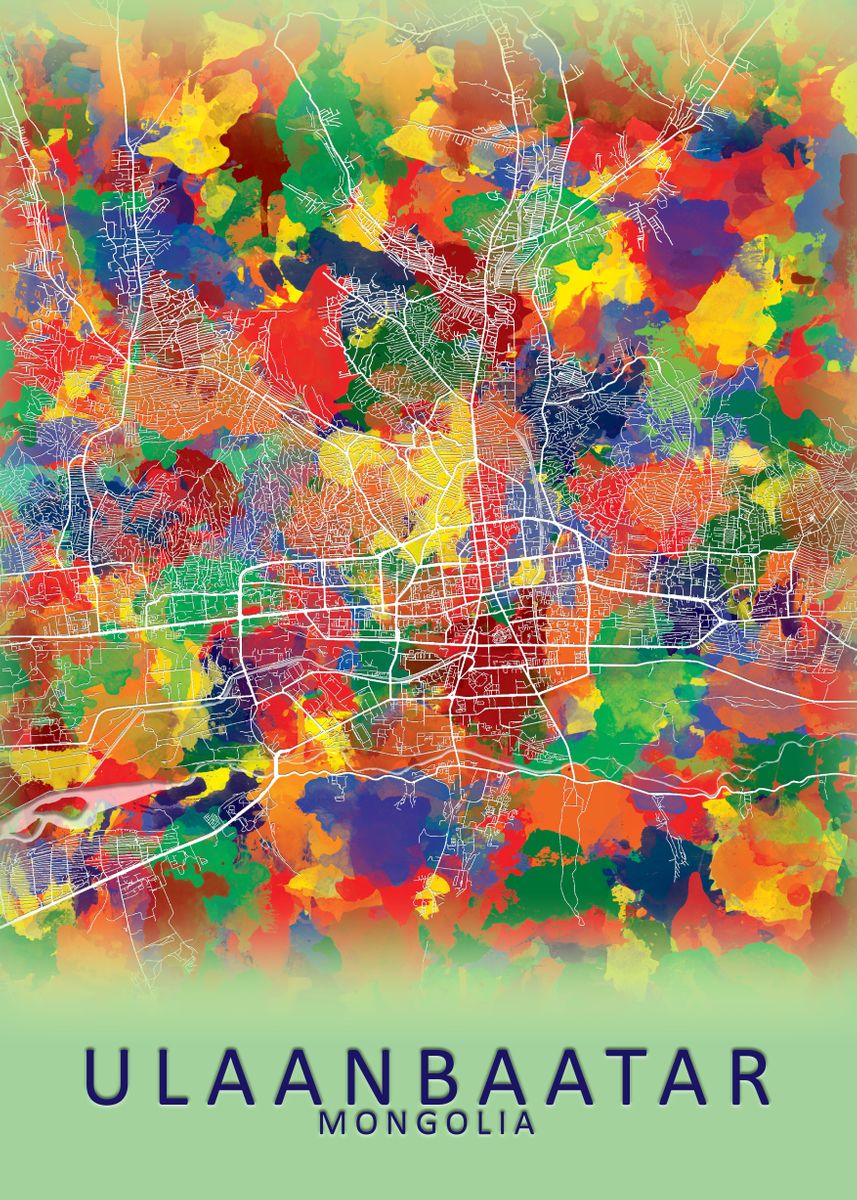 'Ulaanbaatar Mongolia Map' Poster, picture, metal print, paint by City ...