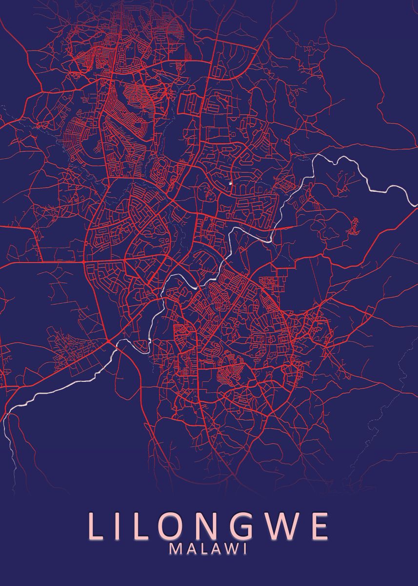 'Lilongwe Malawi City Map' Poster, picture, metal print, paint by City ...