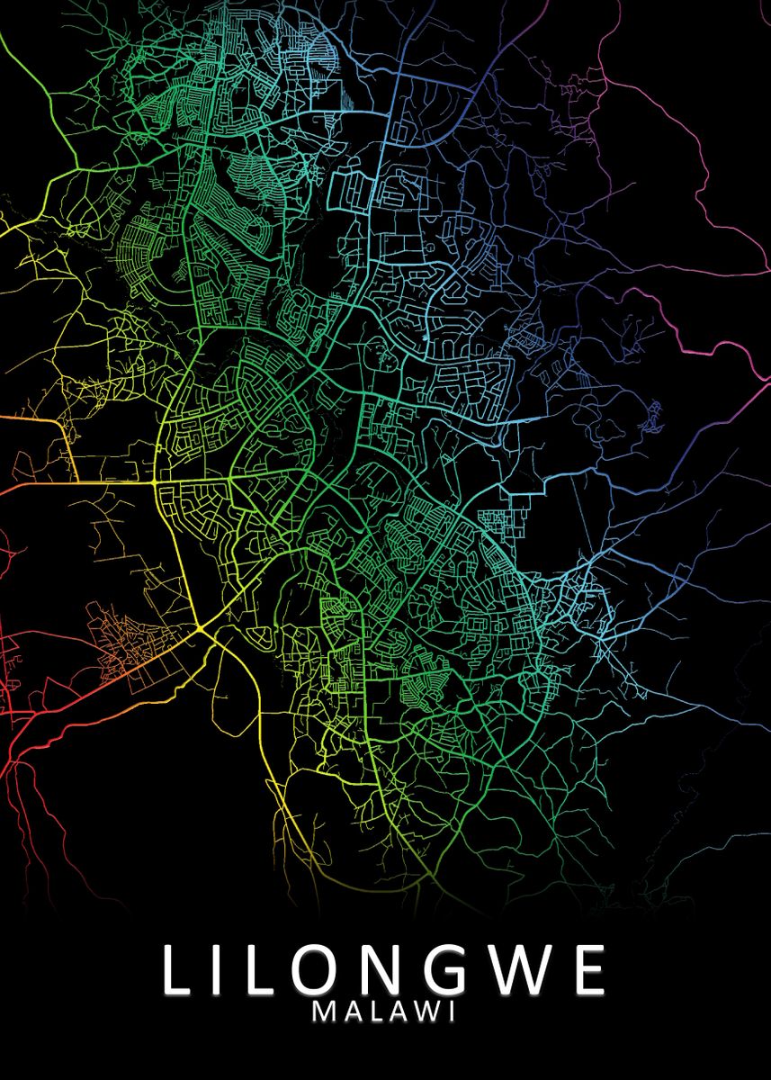 'Lilongwe Malawi City Map' Poster, picture, metal print, paint by City ...