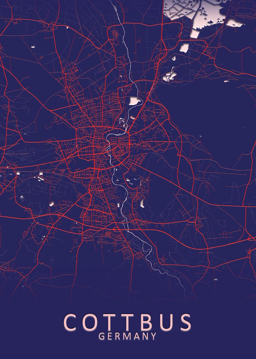 'Cottbus Germany City Map' Poster, picture, metal print, paint by City ...