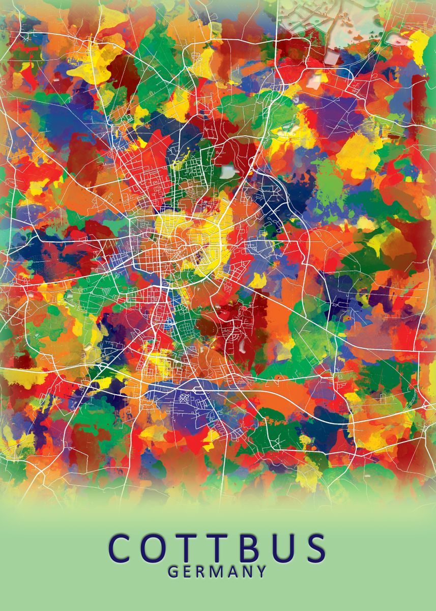 'Cottbus Germany City Map' Poster, picture, metal print, paint by City ...