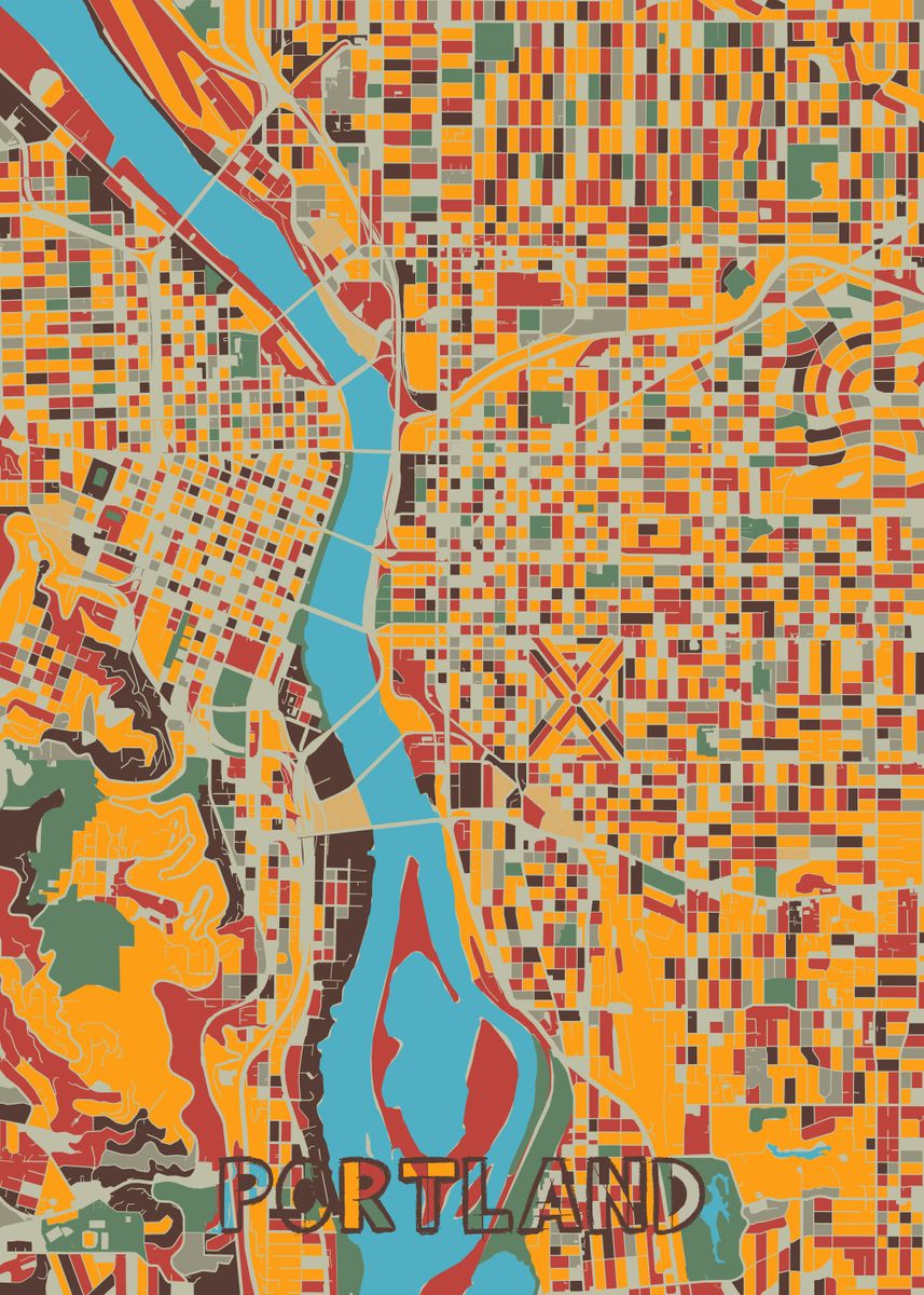 'portland map retro' Poster, picture, metal print, paint by Bekim Art ...