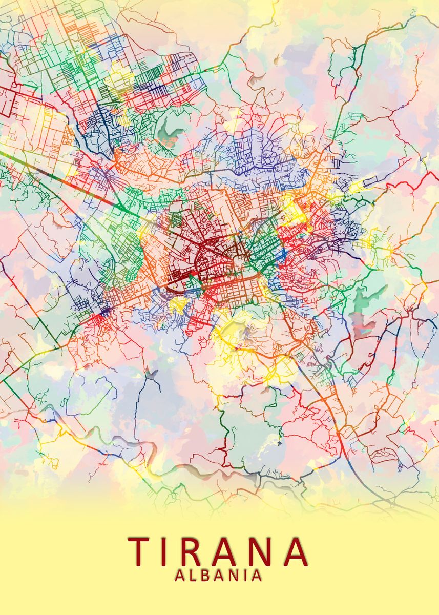 'Tirana Albania City Map' Poster, picture, metal print, paint by City ...