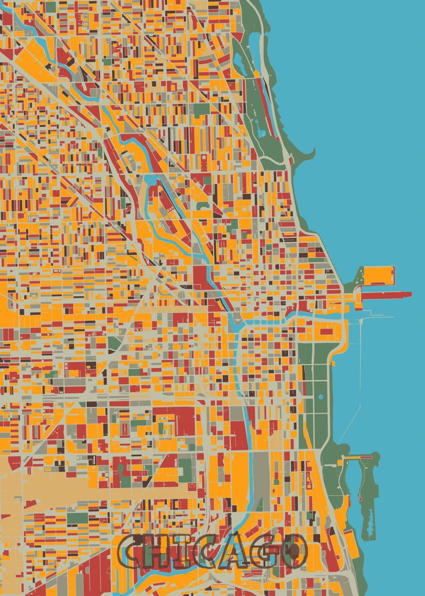'chicago map retro' Poster, picture, metal print, paint by Bekim Art ...