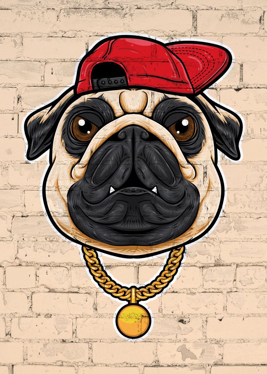 'Hip Hop Pug' Poster, picture, metal print, paint by Paulix Bed | Displate