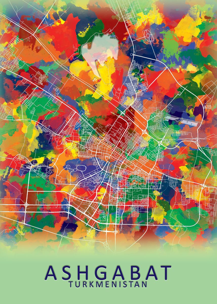 'Ashgabat Turkmenistan Map' Poster, picture, metal print, paint by City ...