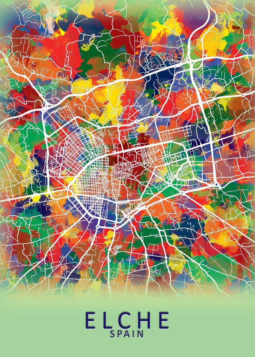 'Elche Spain City Map' Poster, picture, metal print, paint by City Map ...