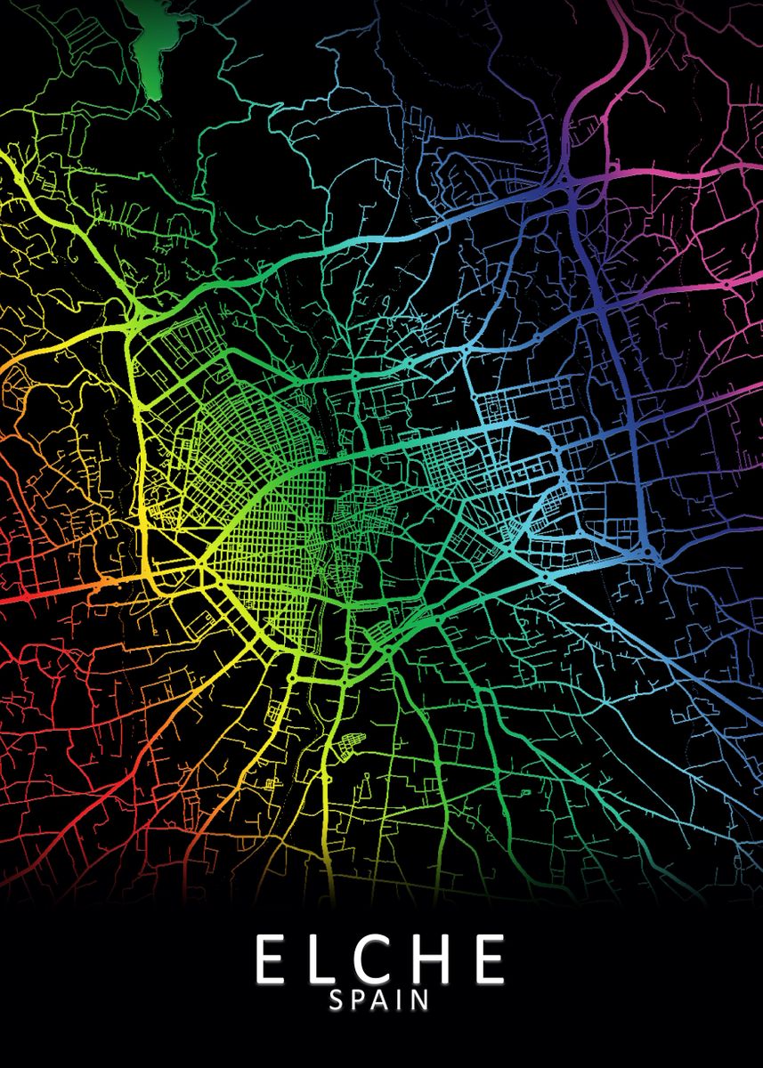 'Elche Spain City Map' Poster, picture, metal print, paint by City Map ...