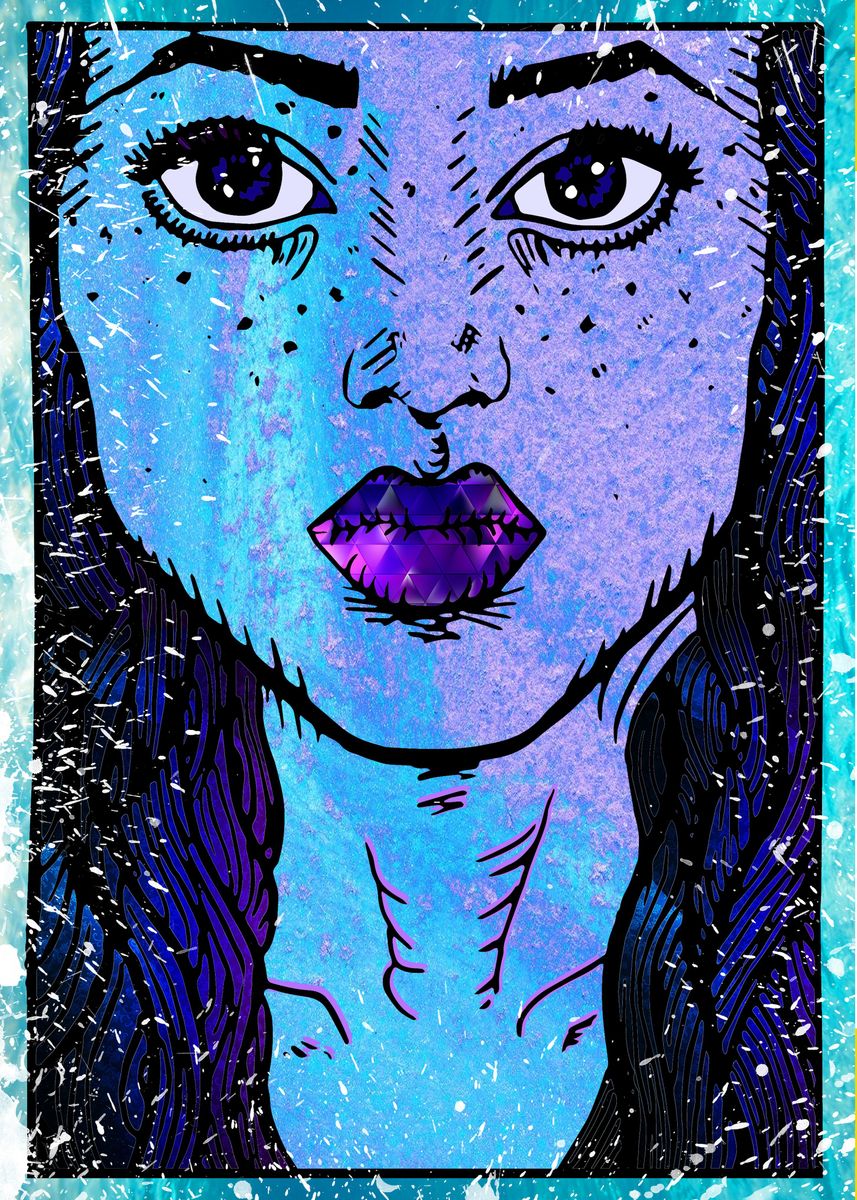 'Blue woman' Poster, picture, metal print, paint by Júlia Lisbôa | Displate