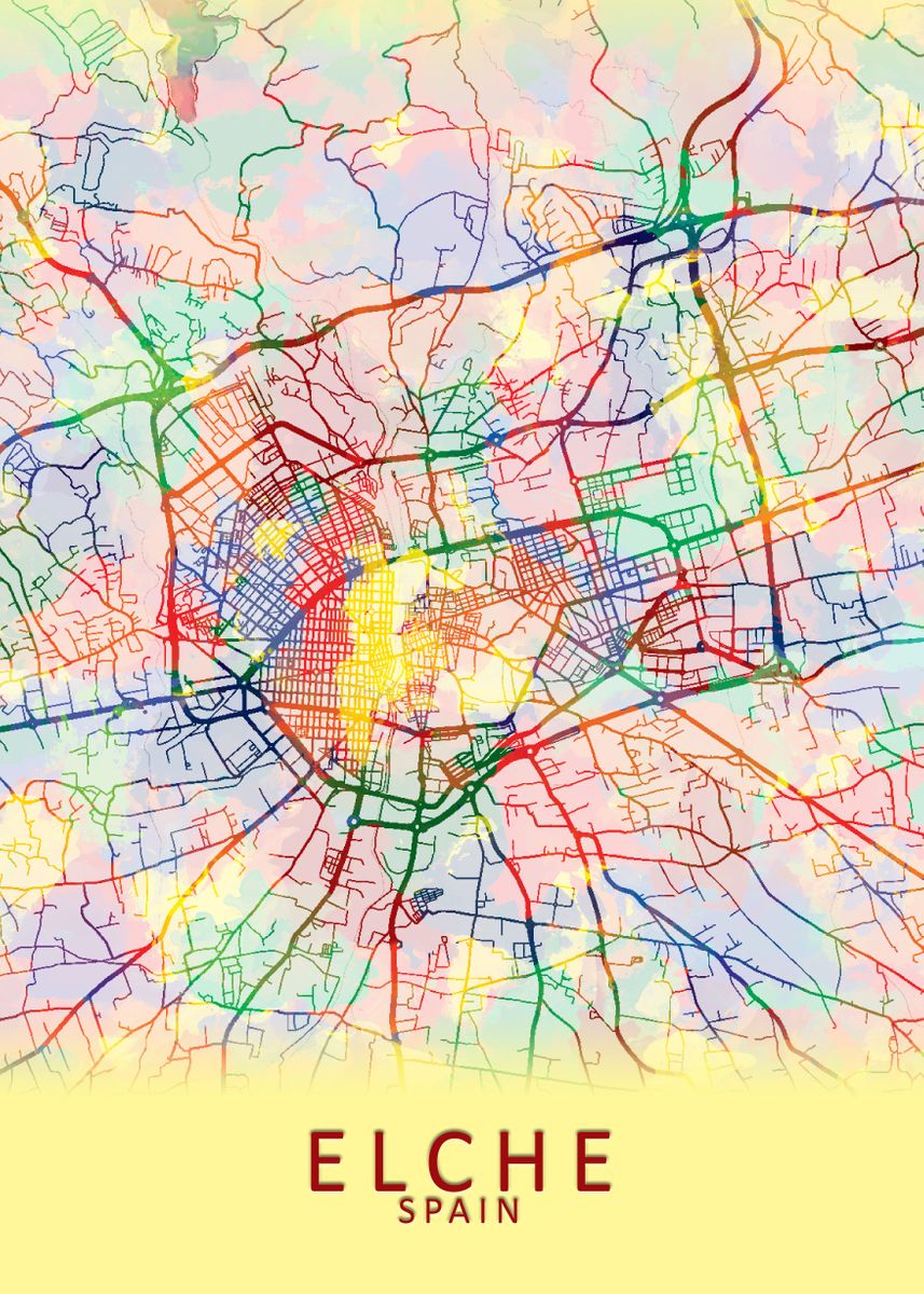 'Elche Spain City Map' Poster, picture, metal print, paint by City Map ...