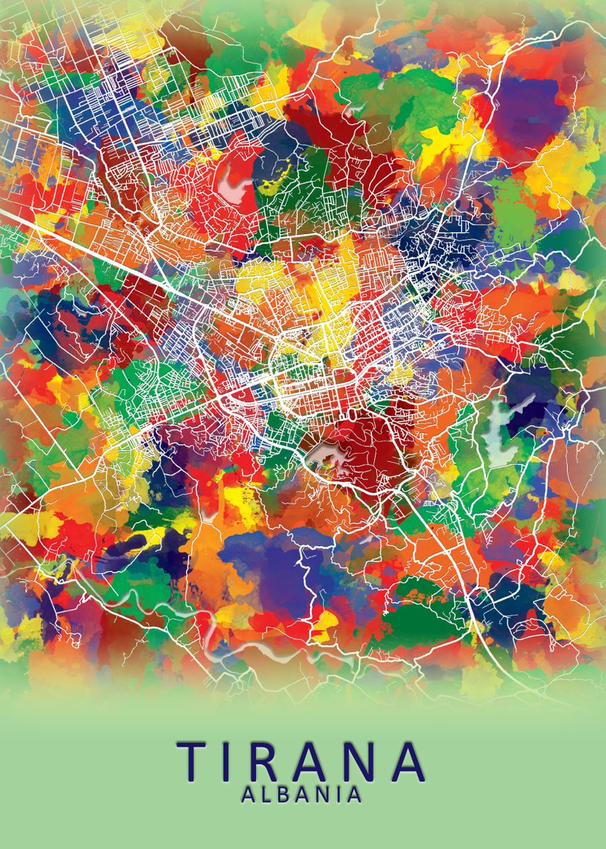 'Tirana Albania City Map' Poster, picture, metal print, paint by City ...