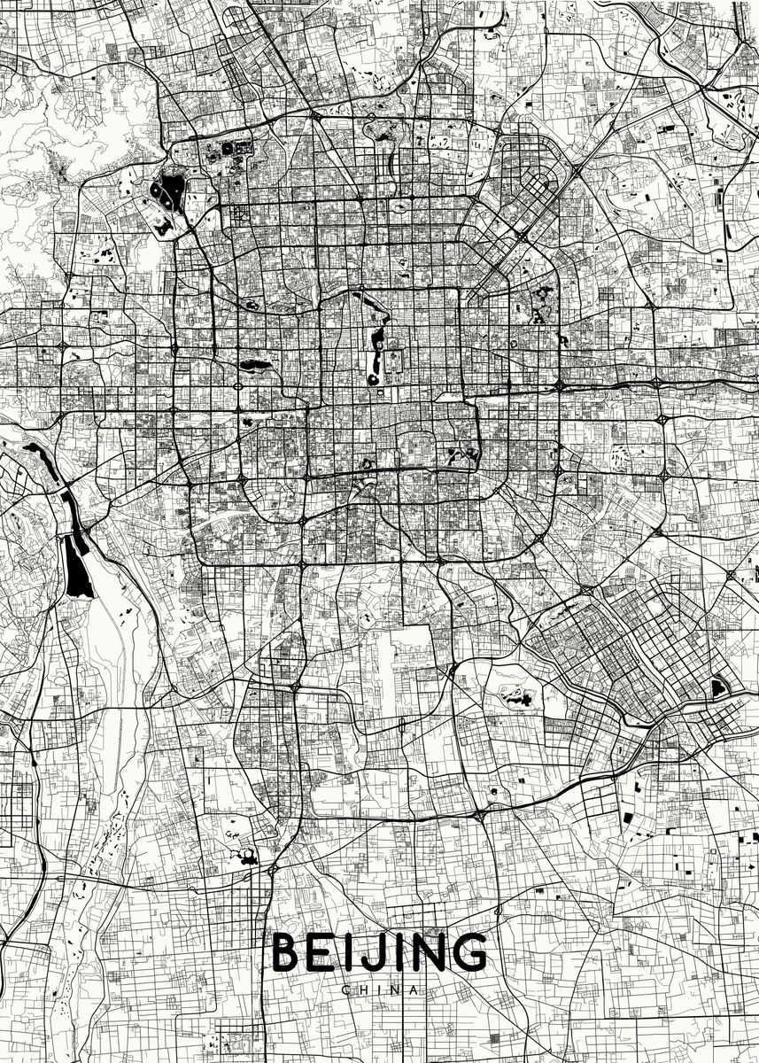 'Beijing map white' Poster, picture, metal print, paint by mapsies ...