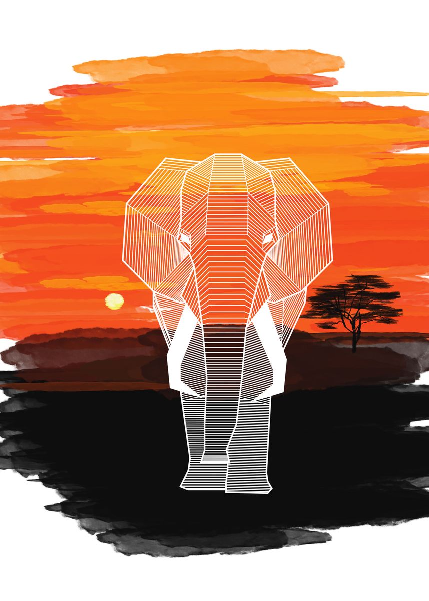 'Sunset Elephant' Poster, picture, metal print, paint by Pooja Morar ...