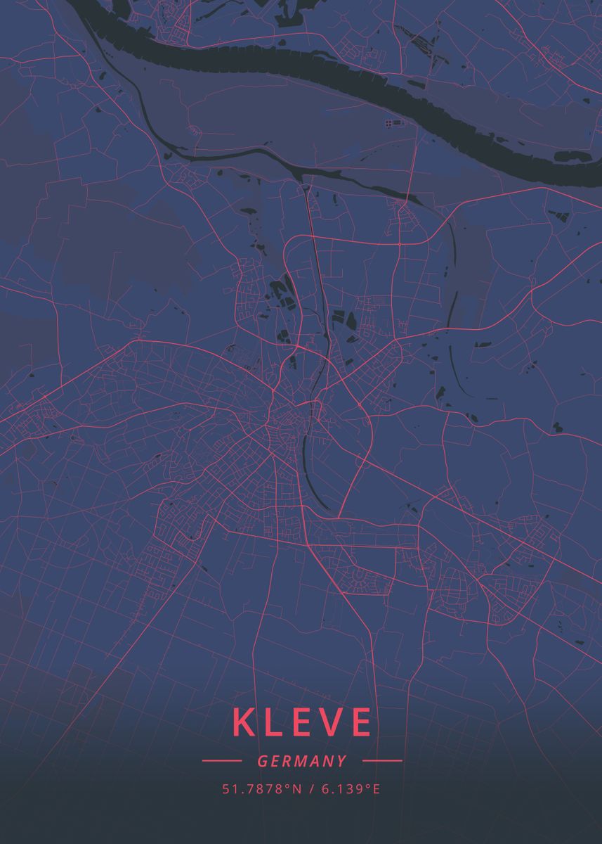 'Kleve Germany' Poster, picture, metal print, paint by Designer Map Art ...