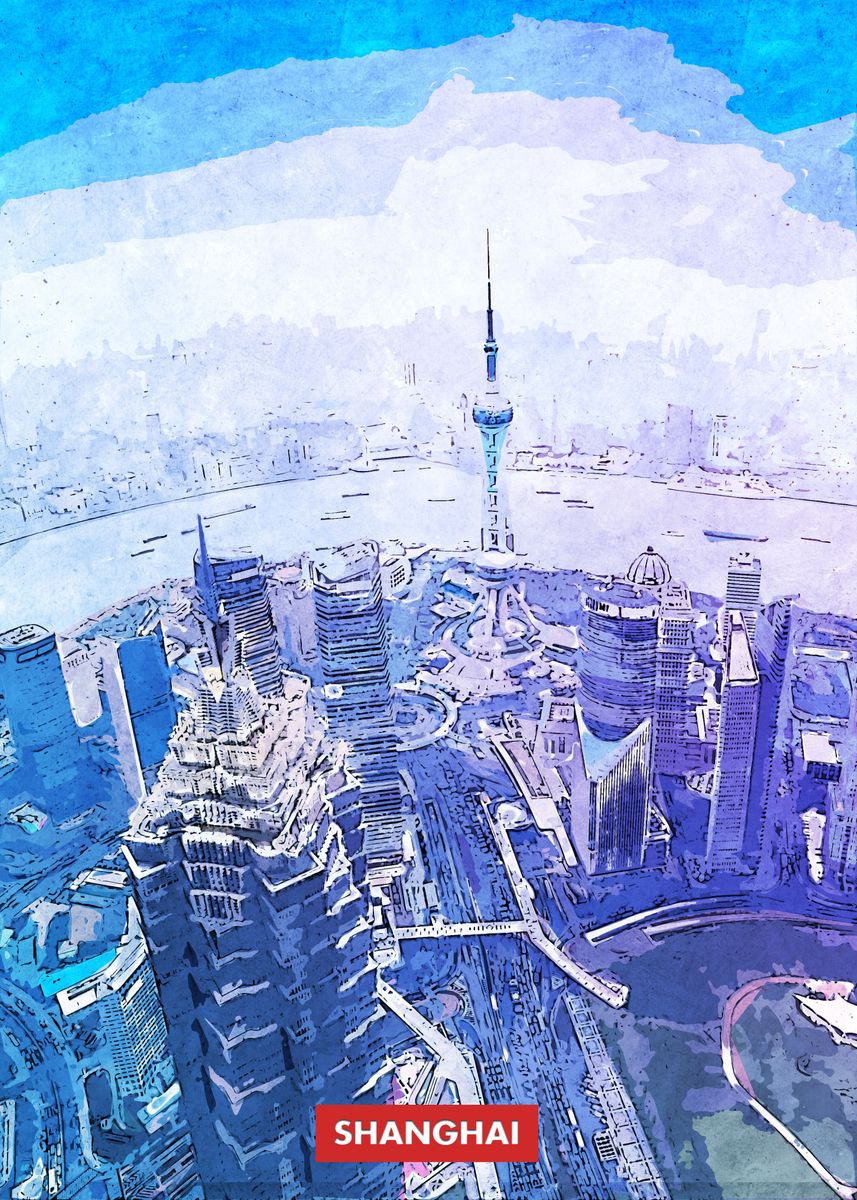 'Shanghai City Skyline' Poster, picture, metal print, paint by ...