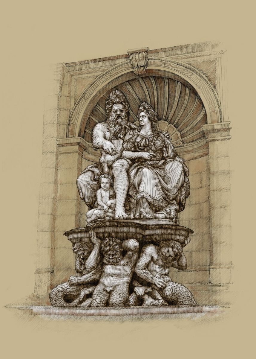 'Neptune fountain at Vienna' Poster by Denis Tenev | Displate