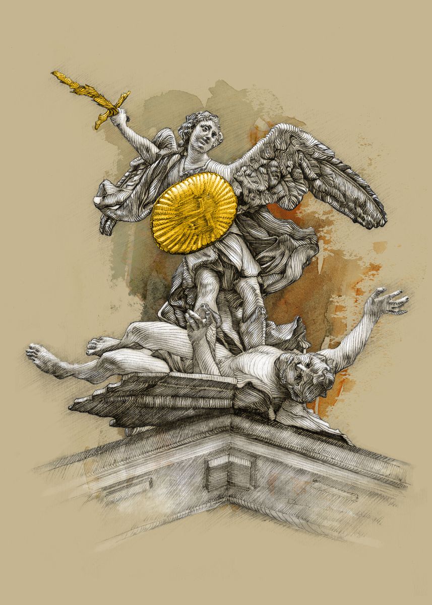 'St Michael kill the Satan' Poster, picture, metal print, paint by ...