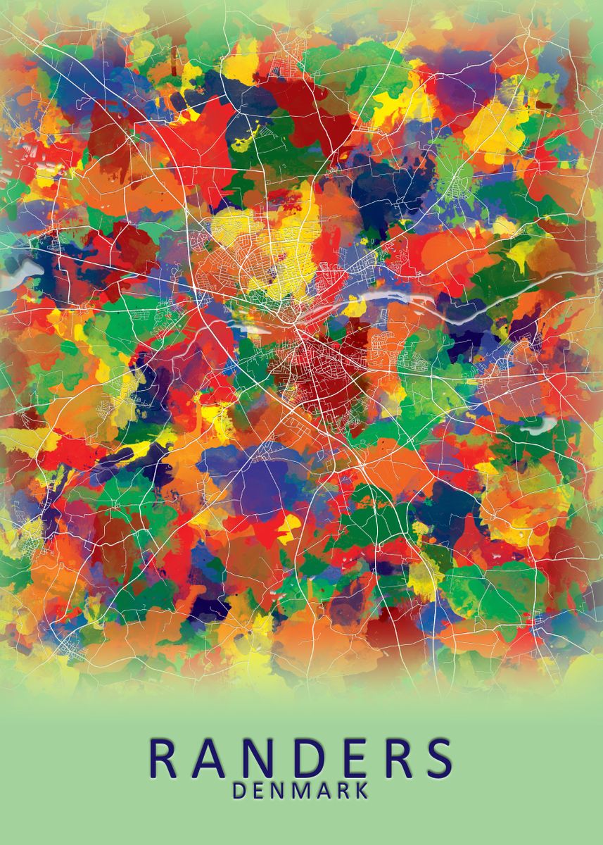 'Randers Denmark City Map' Poster, picture, metal print, paint by City ...