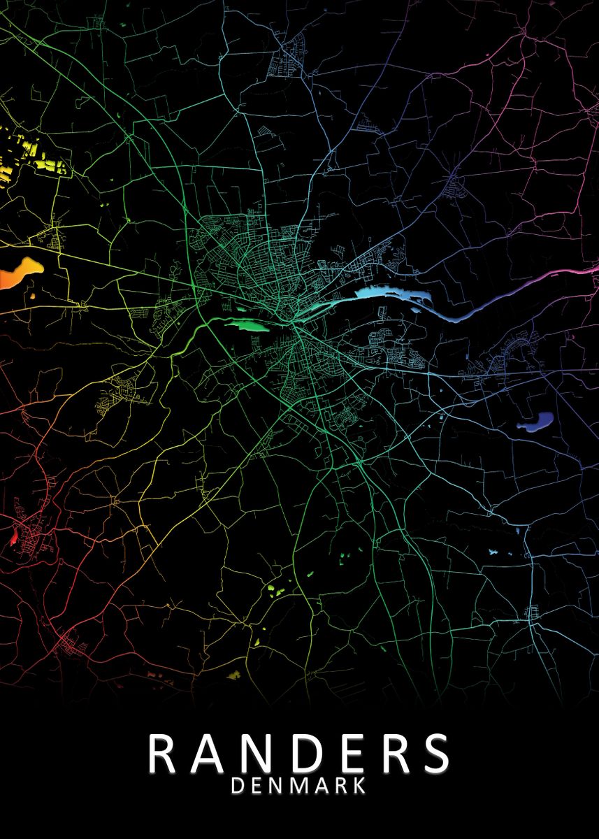 'Randers Denmark City Map' Poster, picture, metal print, paint by City ...