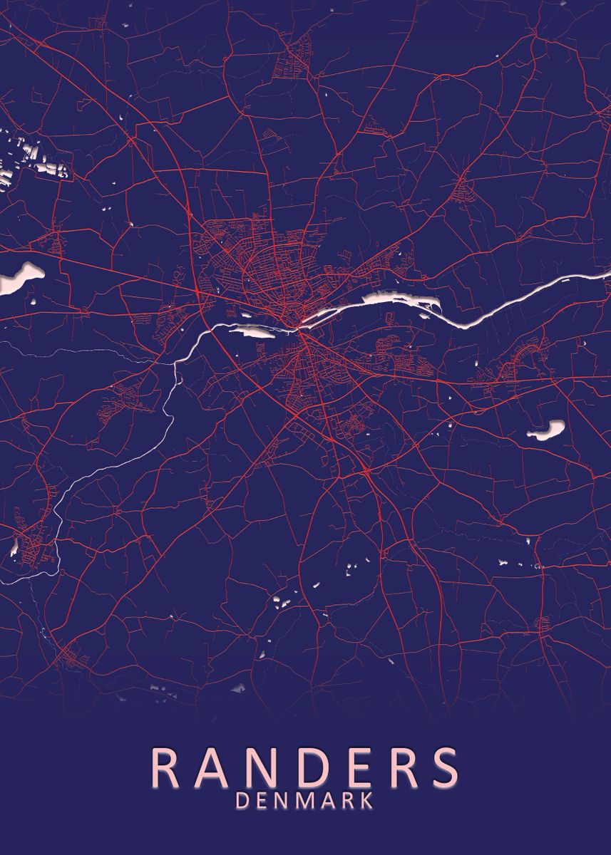 'Randers Denmark City Map' Poster, picture, metal print, paint by City ...