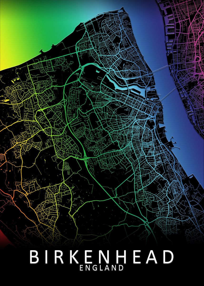 'Birkenhead England Map' Poster, picture, metal print, paint by City ...