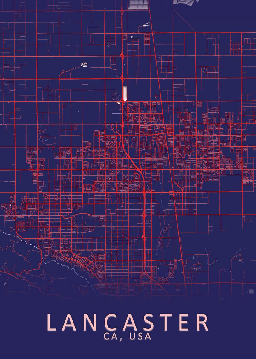 'Lancaster CA USA City Map' Poster, picture, metal print, paint by City ...