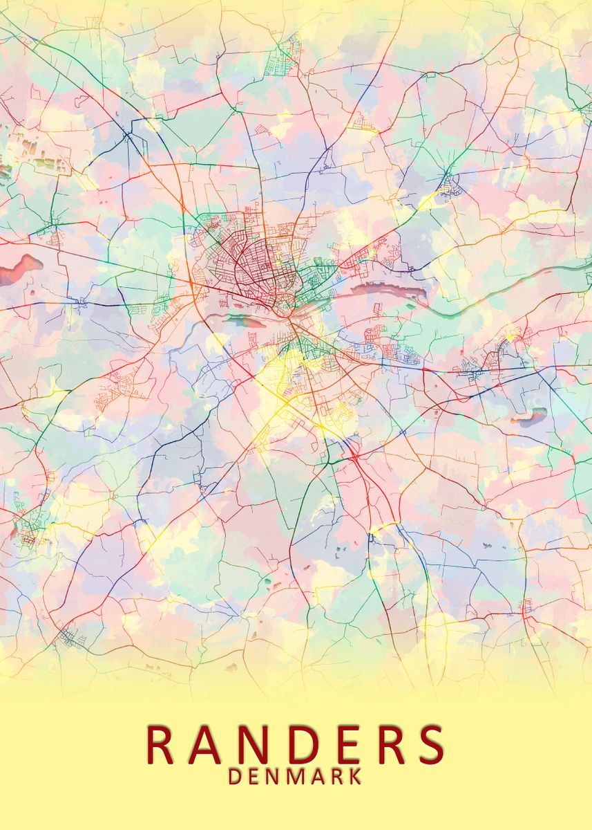 'Randers Denmark City Map' Poster, picture, metal print, paint by City ...