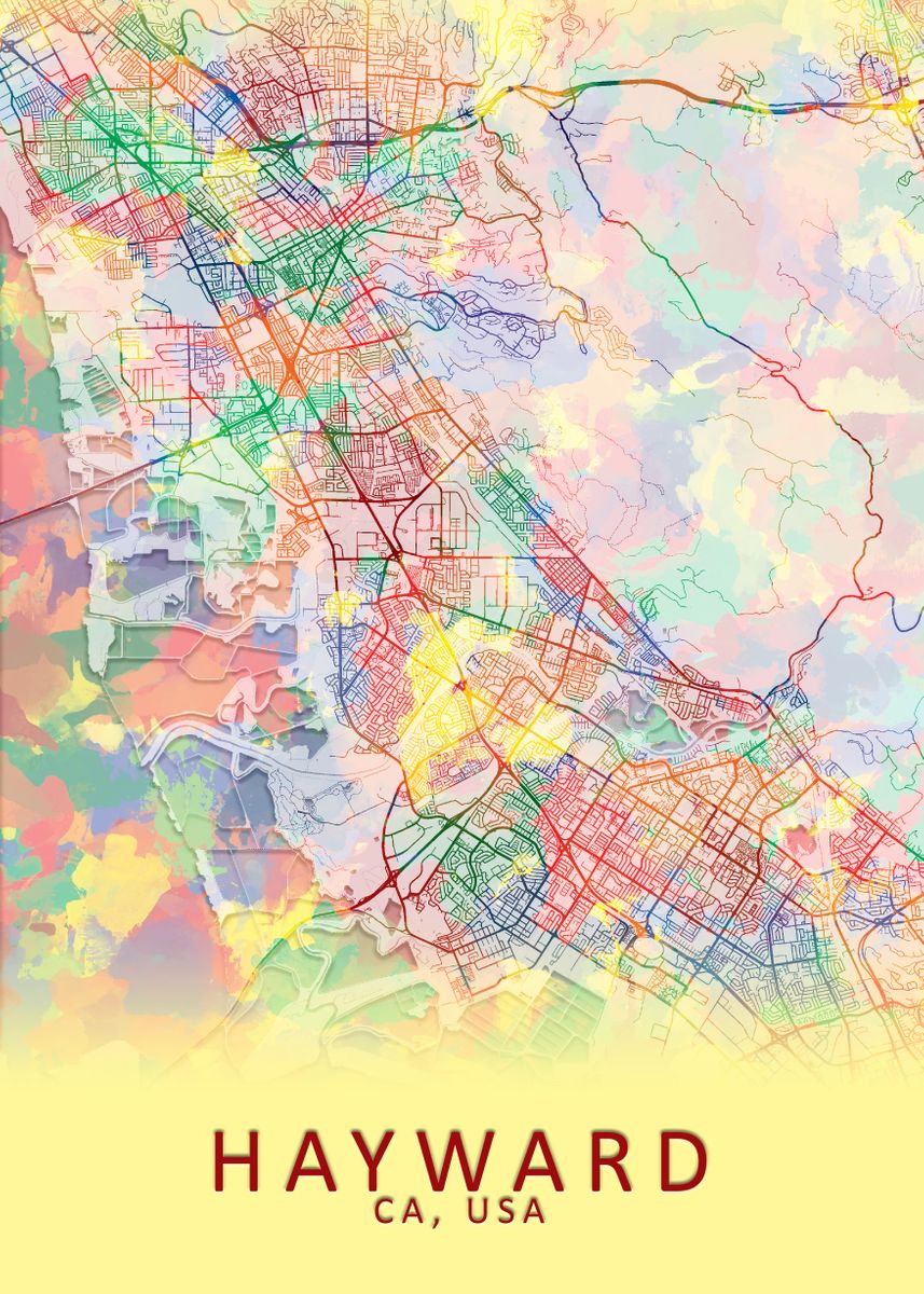 'Hayward CA USA City Map' Poster, picture, metal print, paint by City ...