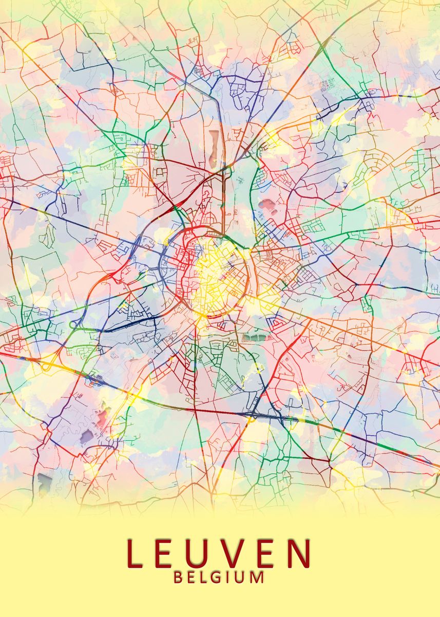 'Leuven Belgium City Map' Poster, picture, metal print, paint by City ...