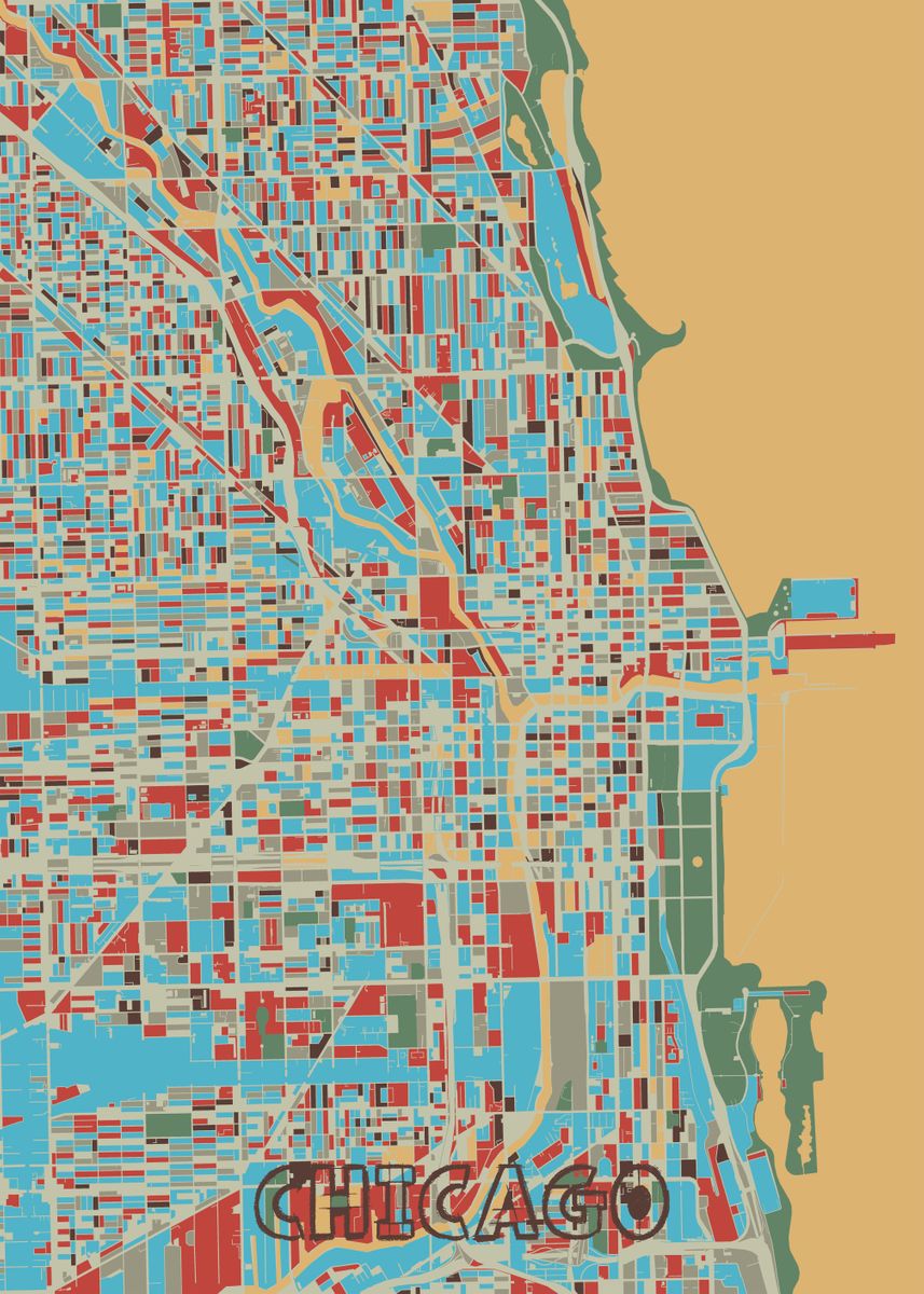 'chicago map retro 2' Poster, picture, metal print, paint by Bekim Art ...