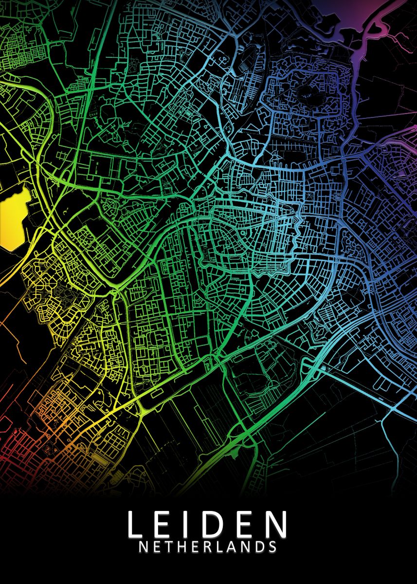'Leiden Netherlands Map' Poster, picture, metal print, paint by City ...