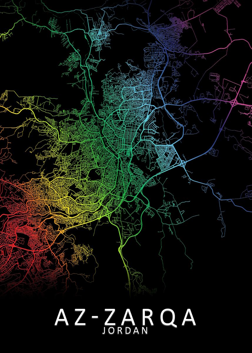 'Az Zarqa Jordan City Map' Poster, picture, metal print, paint by City ...