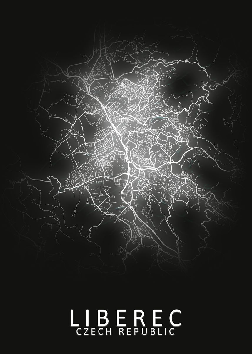 'Liberec Czech Republic Map' Poster, picture, metal print, paint by ...