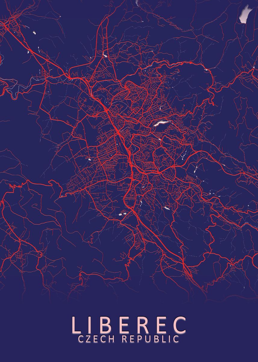'Liberec Czech Republic Map' Poster, picture, metal print, paint by ...