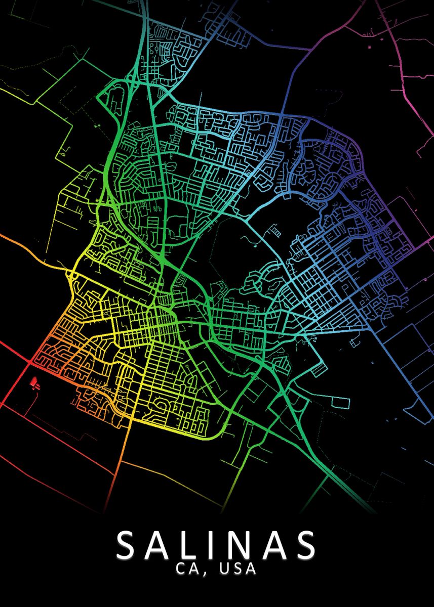 'Salinas CA USA City Map' Poster, picture, metal print, paint by City ...