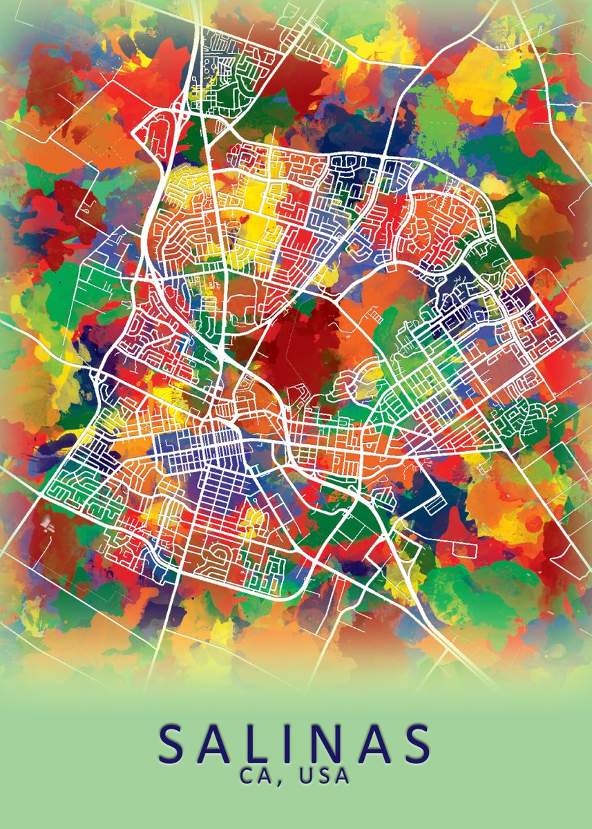 'Salinas CA USA City Map' Poster, picture, metal print, paint by City ...