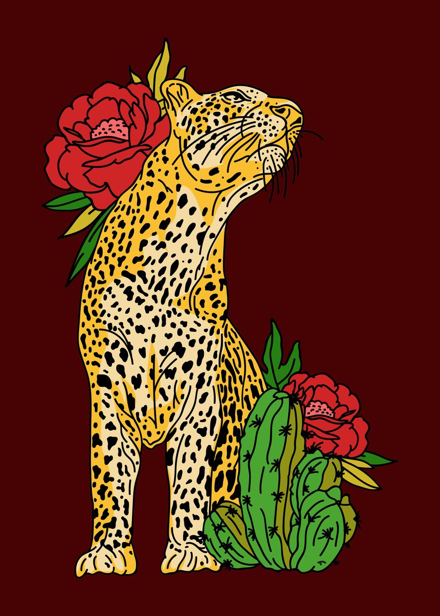 'Leopard and Roses' Poster, picture, metal print, paint by Kumilism ...
