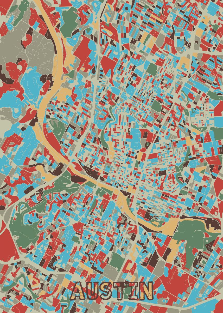 'austin map retro 2' Poster, picture, metal print, paint by Bekim Art ...