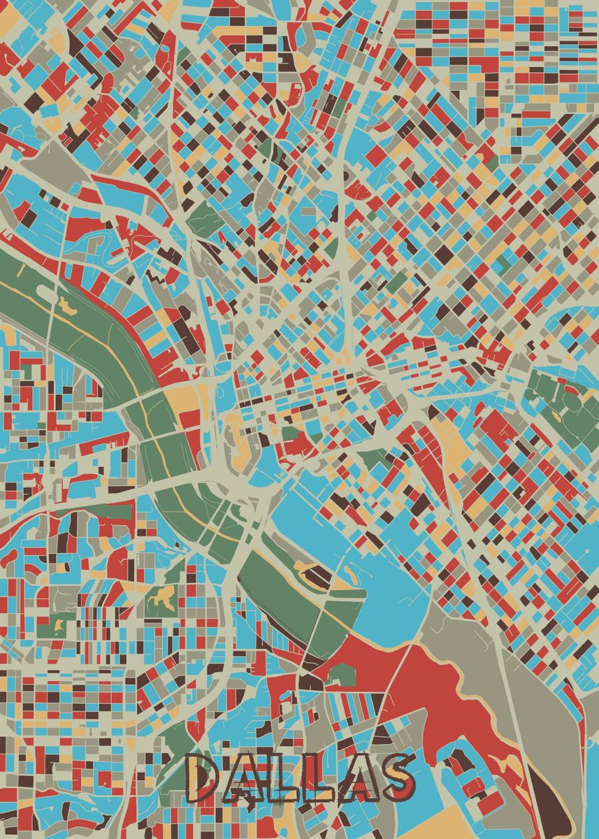 'dallas map retro 2' Poster, picture, metal print, paint by Bekim Art ...