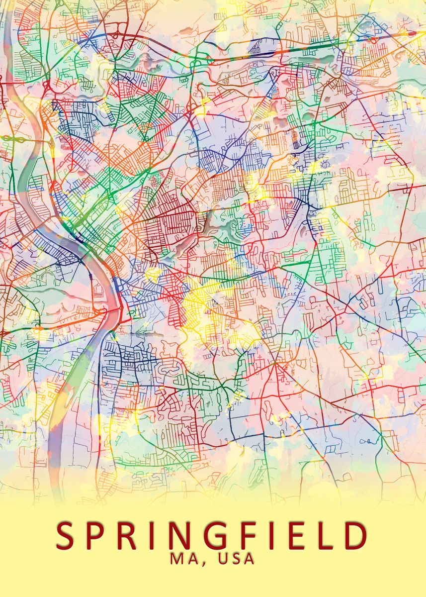'Springfield MA USA Map' Poster, picture, metal print, paint by City ...