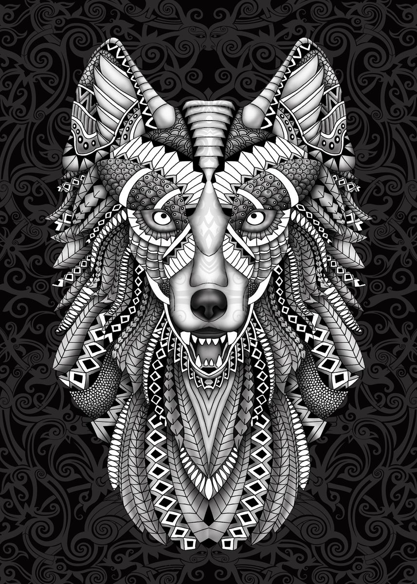 'Beautiful Grey wolf aztec' Poster, picture, metal print, paint by Lugu ...
